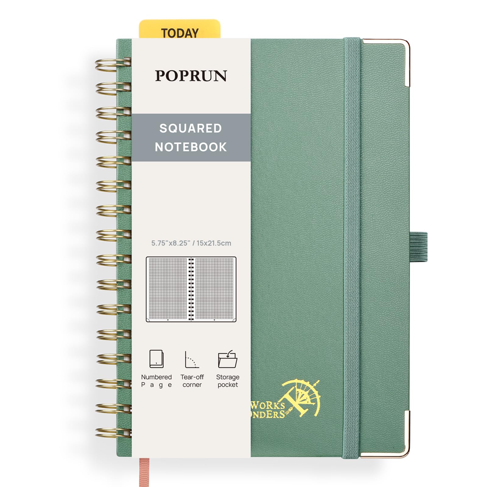 Amazon.com : POPRUN Graph Paper Spiral Journal Notebook, [A5-5.75'' x 8 ...