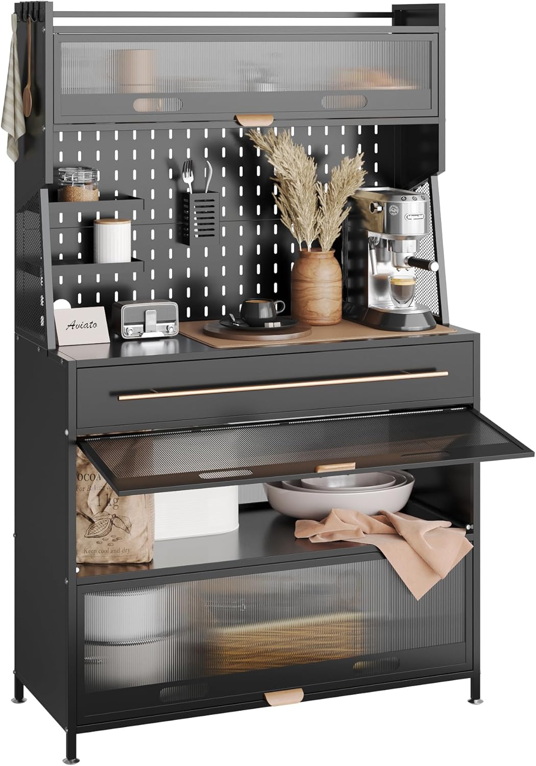 NETEL Kitchen Baker's Rack with Drawer,Power Holes and Wheels,Microwave ...
