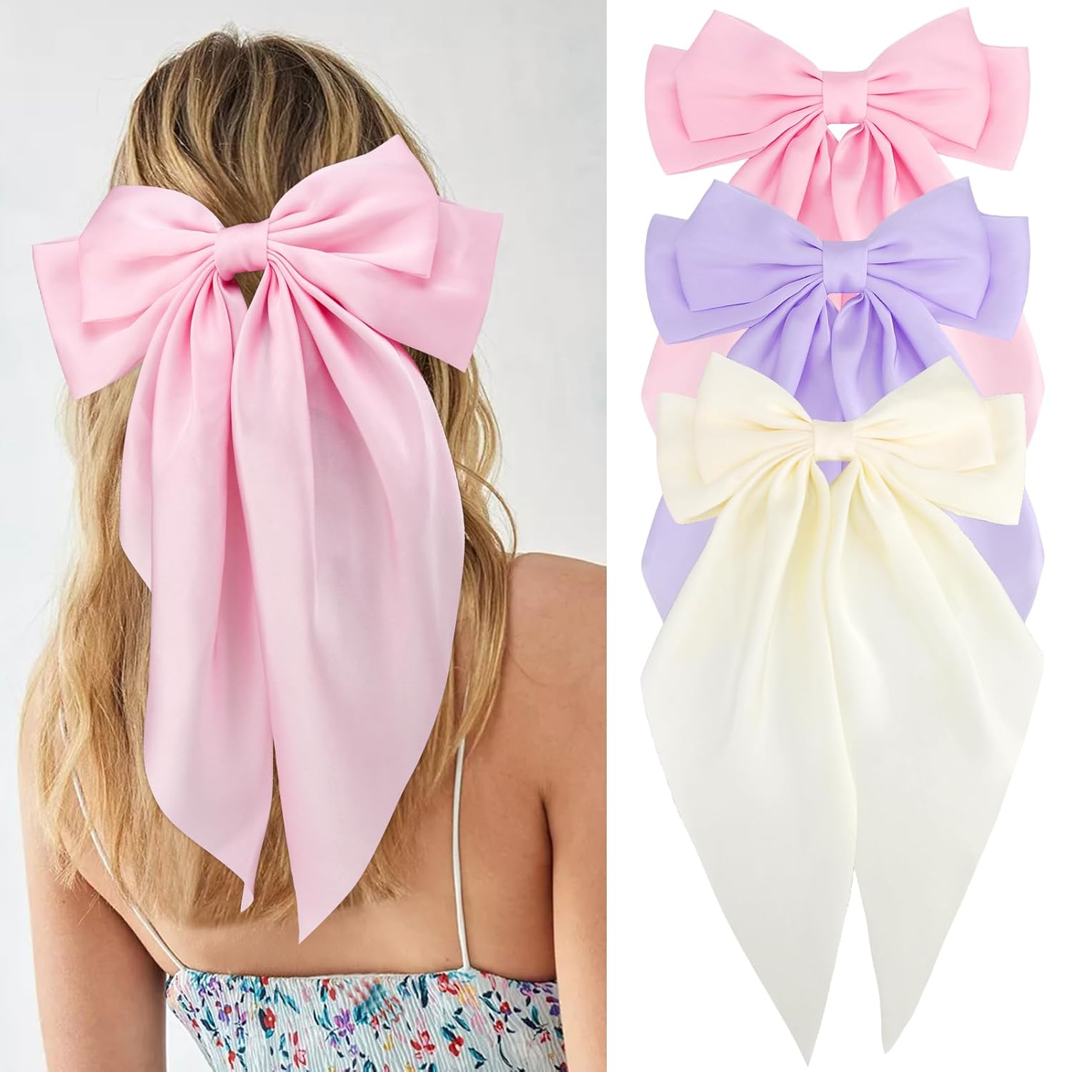 Amazon.com : VELSCRUN 3Pcs Hair Bows for Women White Hair Bow Pink Hair ...