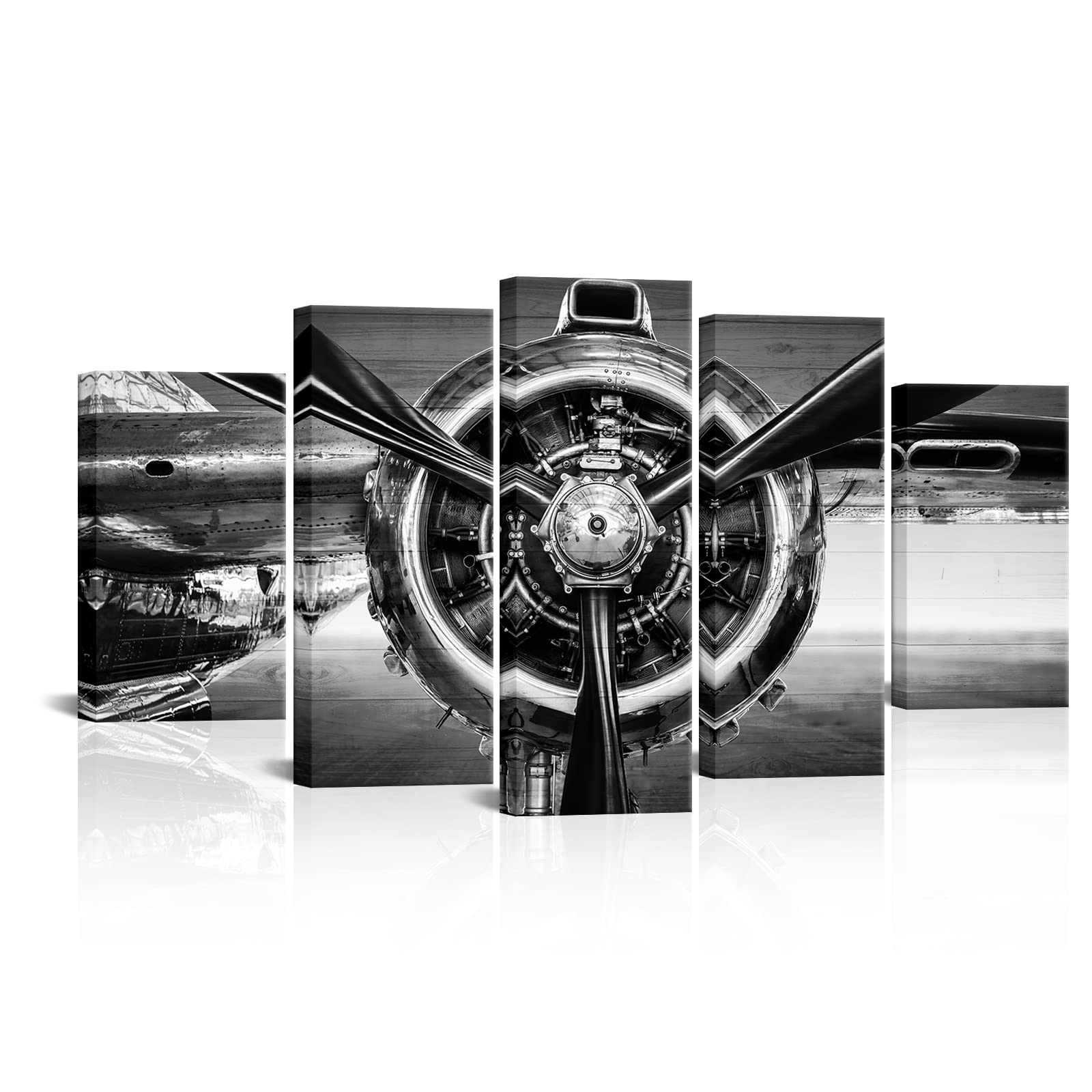 Amazon.com: Nachic Wall Large 5 Panel Black and White Airplane Canvas ...