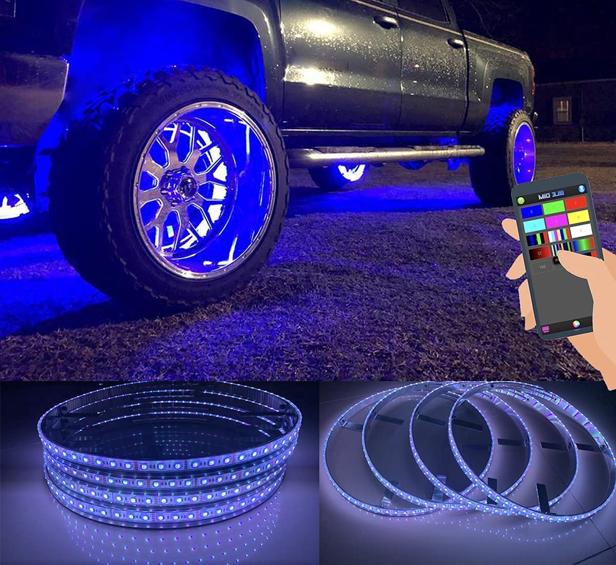 Rim Lights For Cars 4PCS 15.5inch RGB Multiple Changing LED Wheel ...