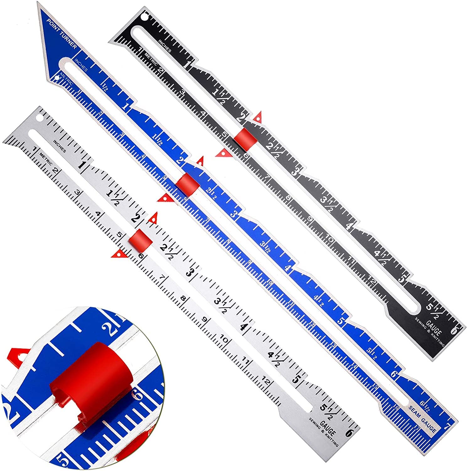 2 Pcs Sewing Gauge, Sewing Measuring Tool 5-in-1 Sliding Gauge ...