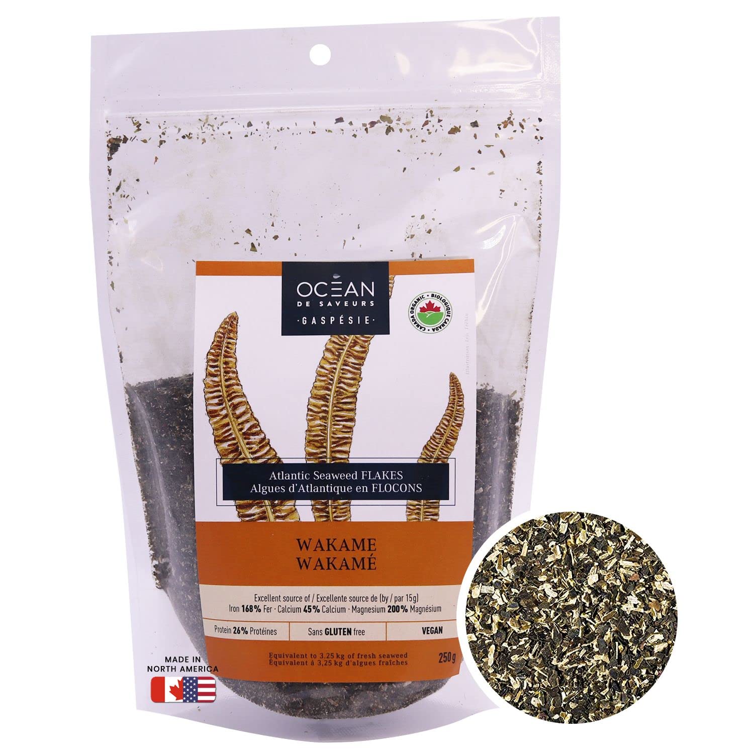 Wakame (Sea Fern) Flakes Seaweed - 250g - Canadian, Organic and Eco ...