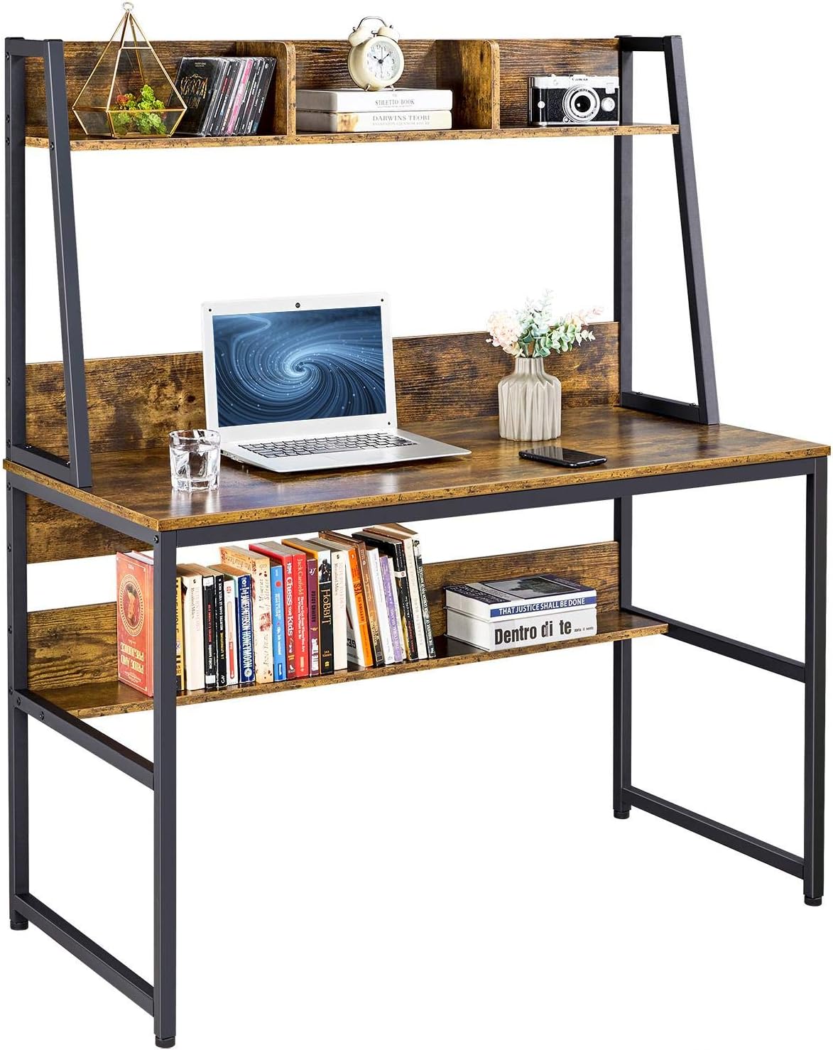 Amazon.com: Yaheetech 47 inch Computer Desk with Hutch and Bookshelf ...