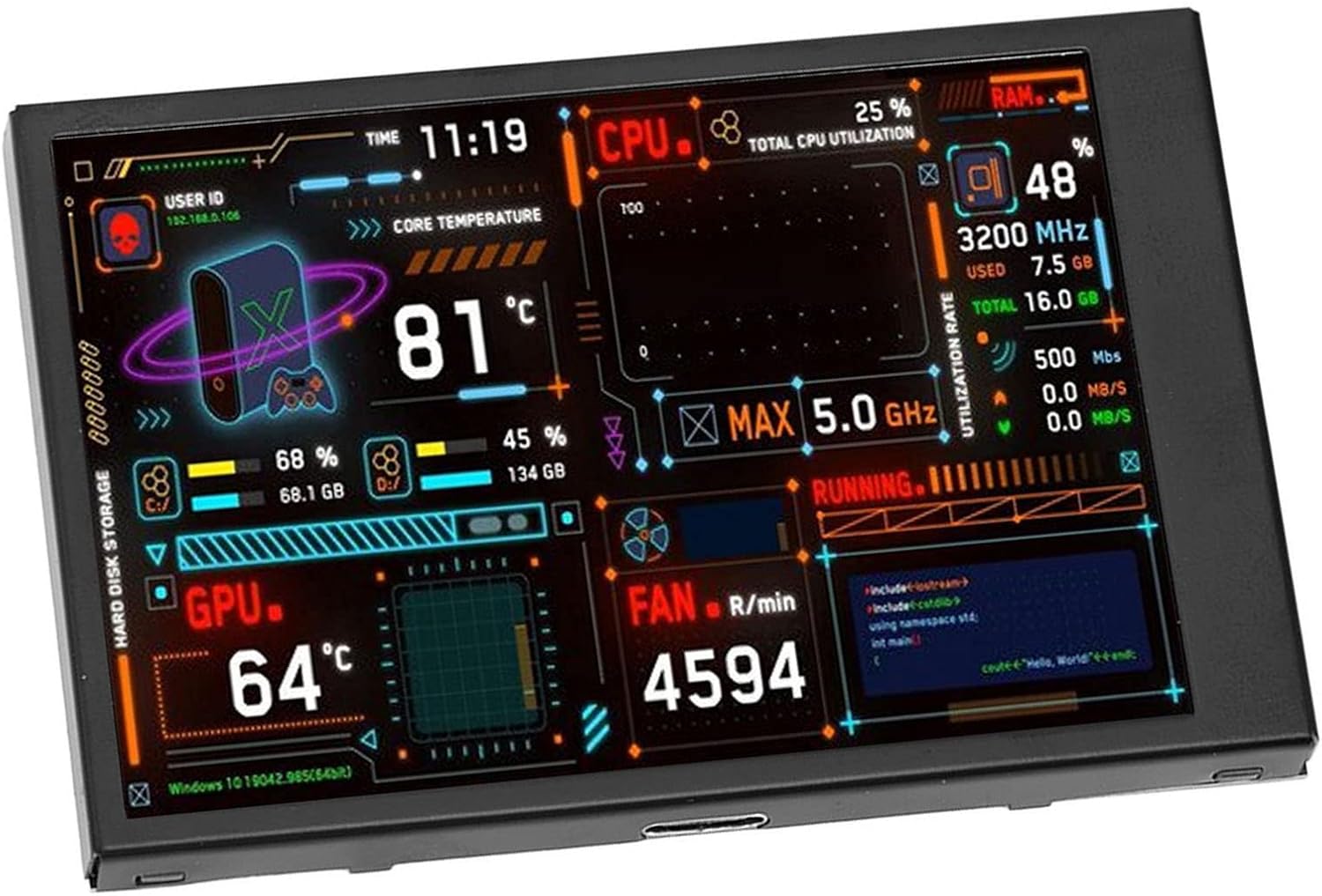 3.5 Inch IPS USB Mini Screen, Computer Temp Monitor, PC Sensor Panel Display, AIDA64 PC CPU HDD ...