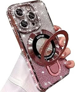 Amazon.com: Changjia Magnetic Glitter Kickstand Case for iPhone 15 Pro Max, [Compatible with ...