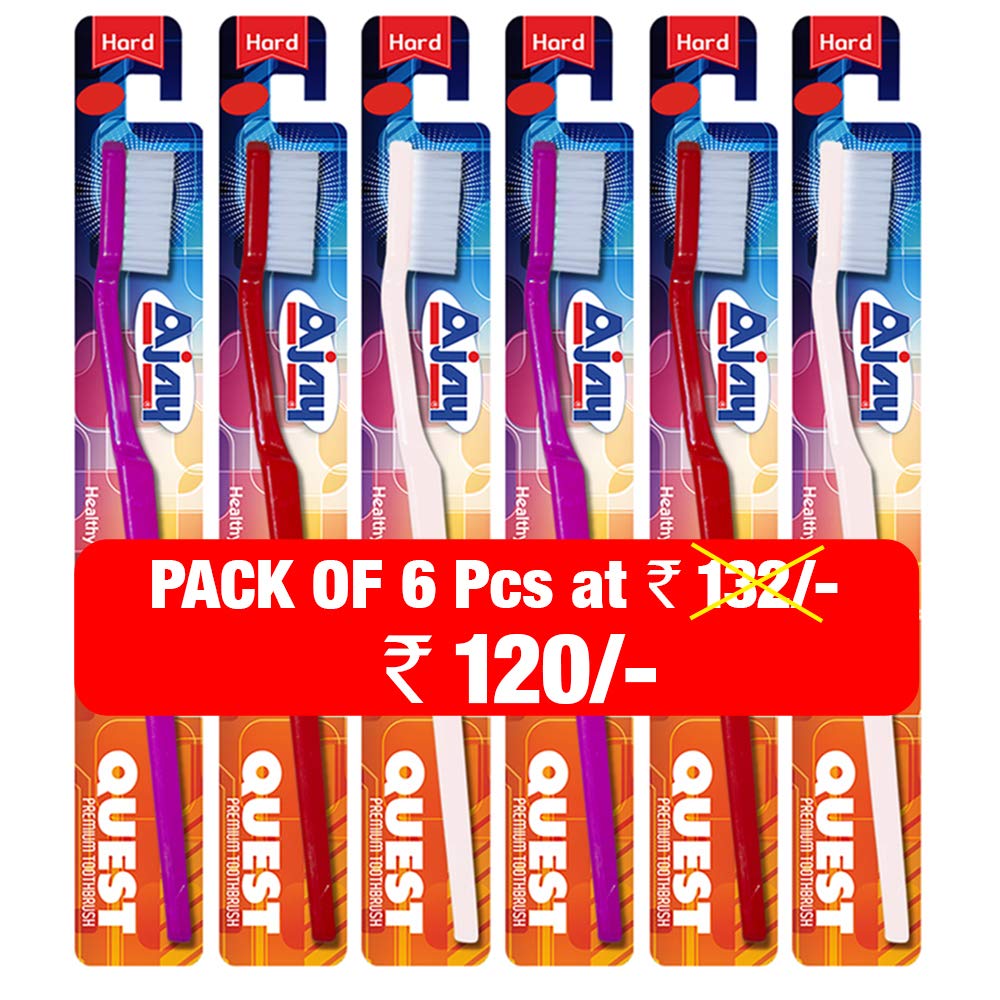 Buy Ajay Quest manual toothbrush for adults (Pack of 6 Pcs) Hard ...