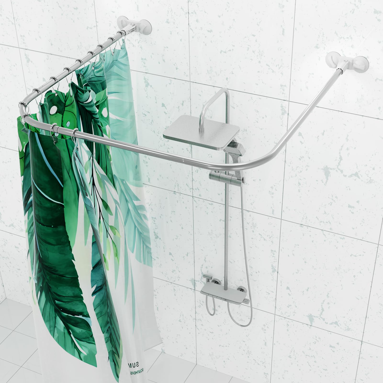 Amazon.com: Yuanjimi Shower Curtain Rod, U Shaped Rods for Bathroom No ...
