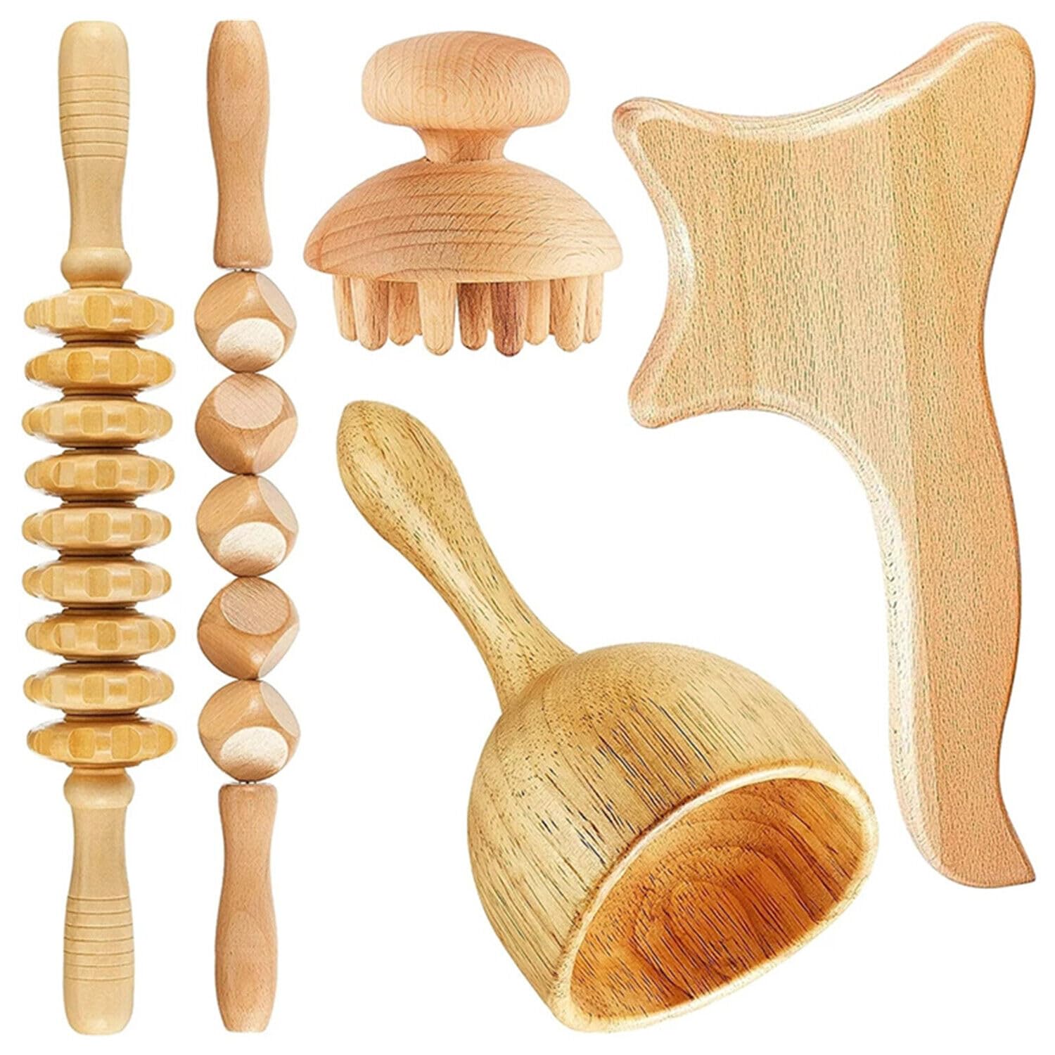 yeshine Wood Therapy Massage Tools 5-in-1 Lymphatic Drainage Massager ...