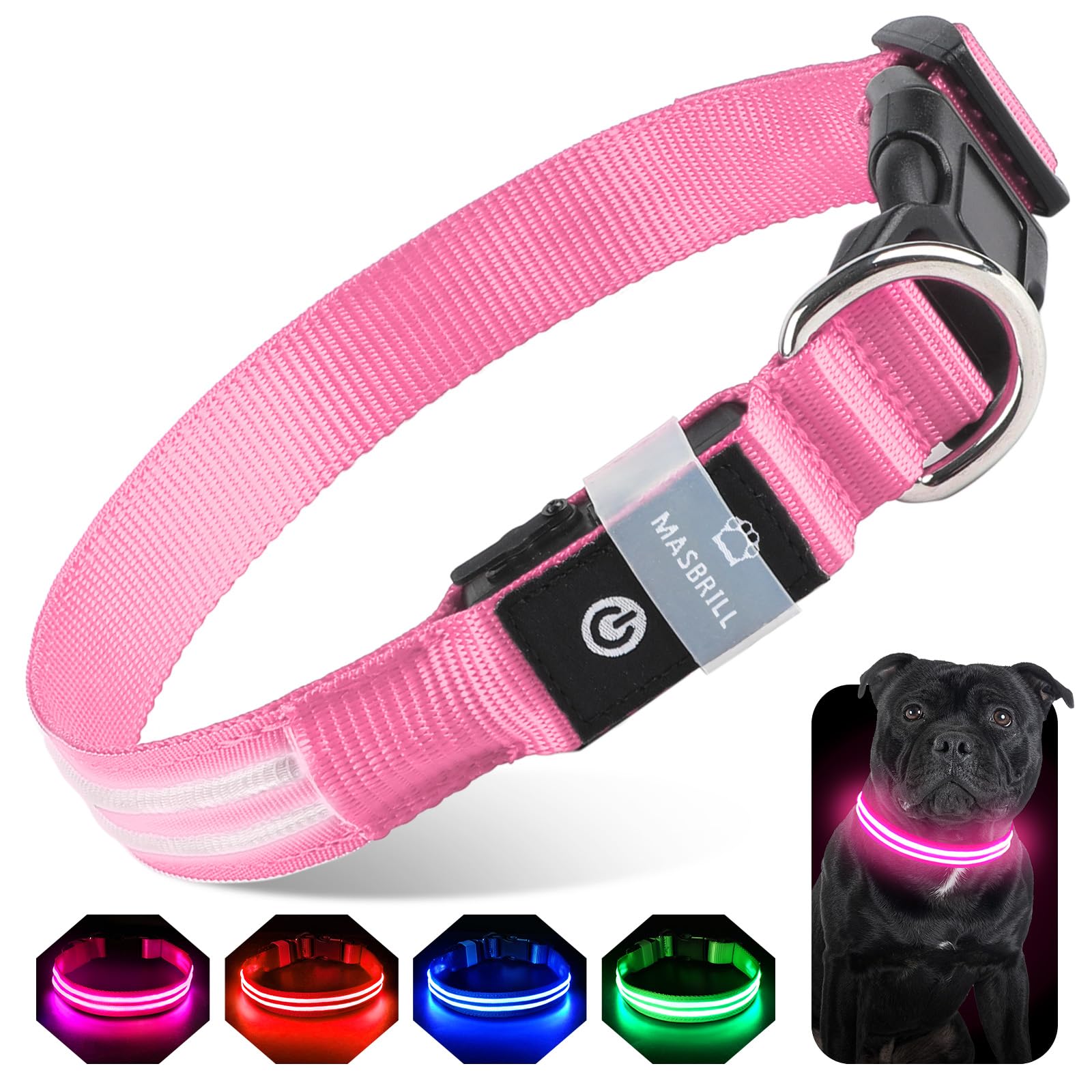 Amazon.com : MASBRILL LED Light up Dog Collar, Rechargeable LED Dog ...