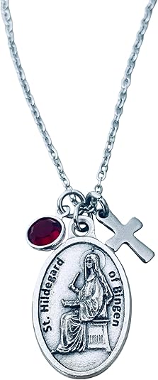 Amazon.com: St. Hildegard of Bingen Necklace with Cross and Birthstone ...