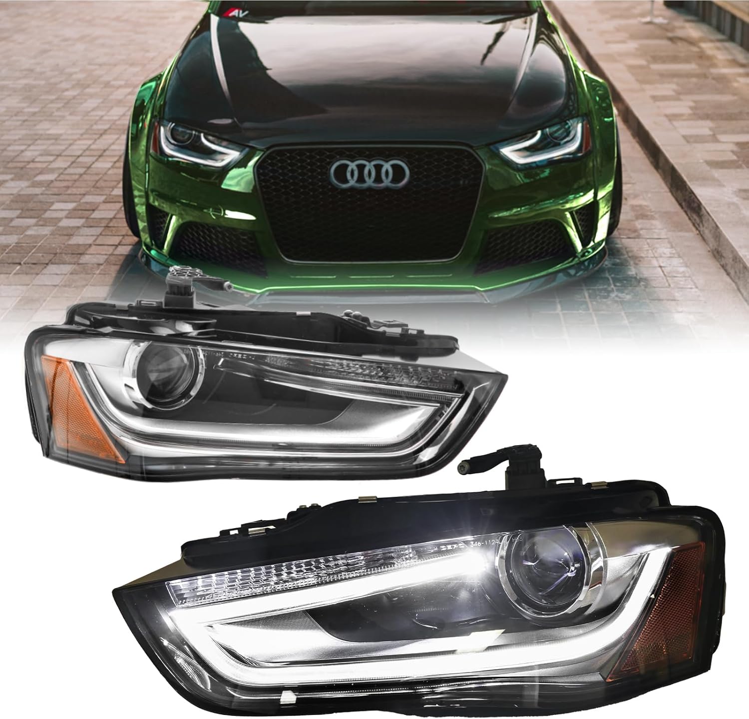 Amazon.com: USR 13-16 A4 B8 Headlamp S4 Style Projector LED Light Bar ...