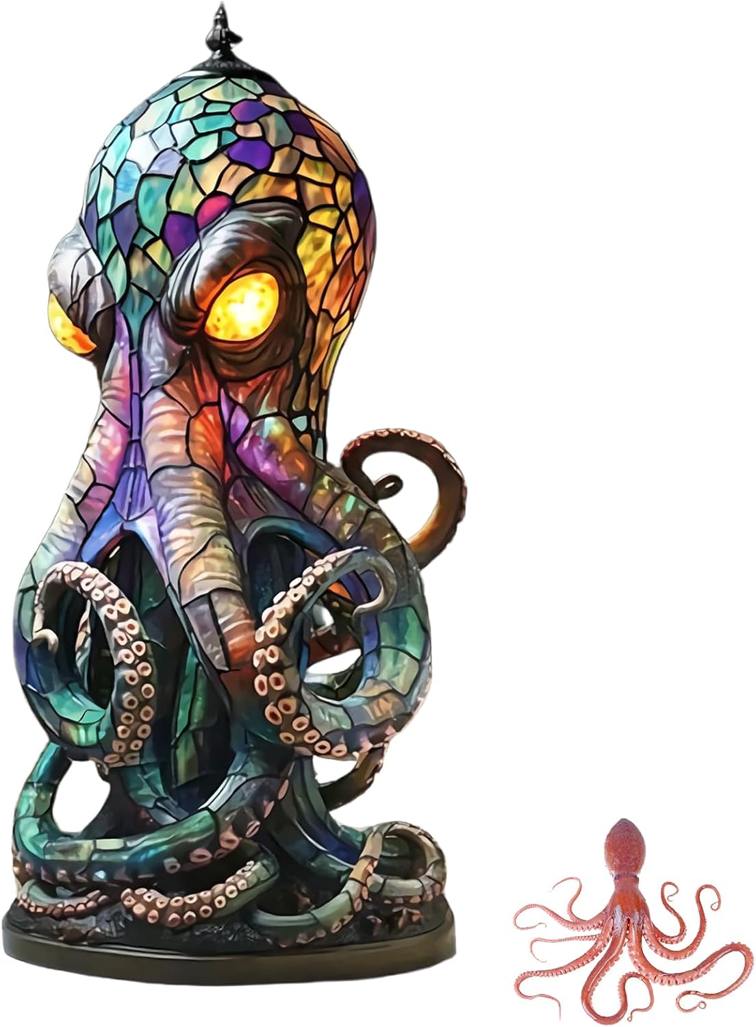 Stained Glass Style Resin Octopus Lamp with Glowing Eyes, 3D Animal ...