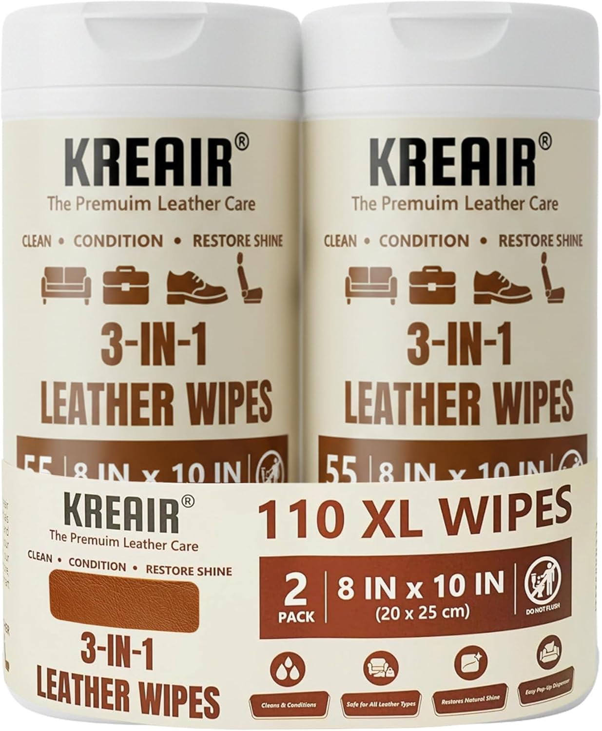 Amazon.com: Kreair 3in1 Leather Cleaning Wipes 110 Count, Clean ...
