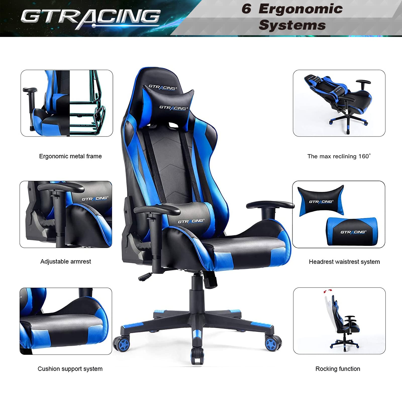 Snapklik.com : GTRACING Gaming Chair Racing Office Computer Ergonomic ...