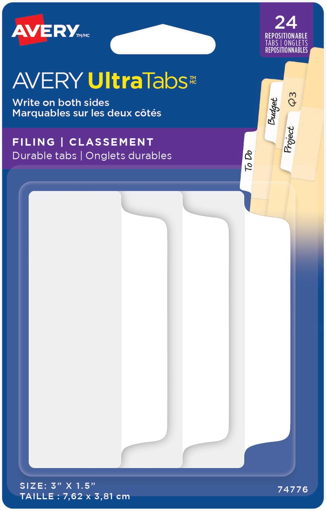 Avery UltraTabs Repositionable Filing Tabs, Two-Side Writable Index ...