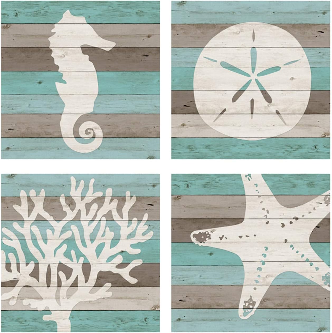 Amazon.com | Carson Coaster Square 4 Piece Coastal Wood Home Decor ...