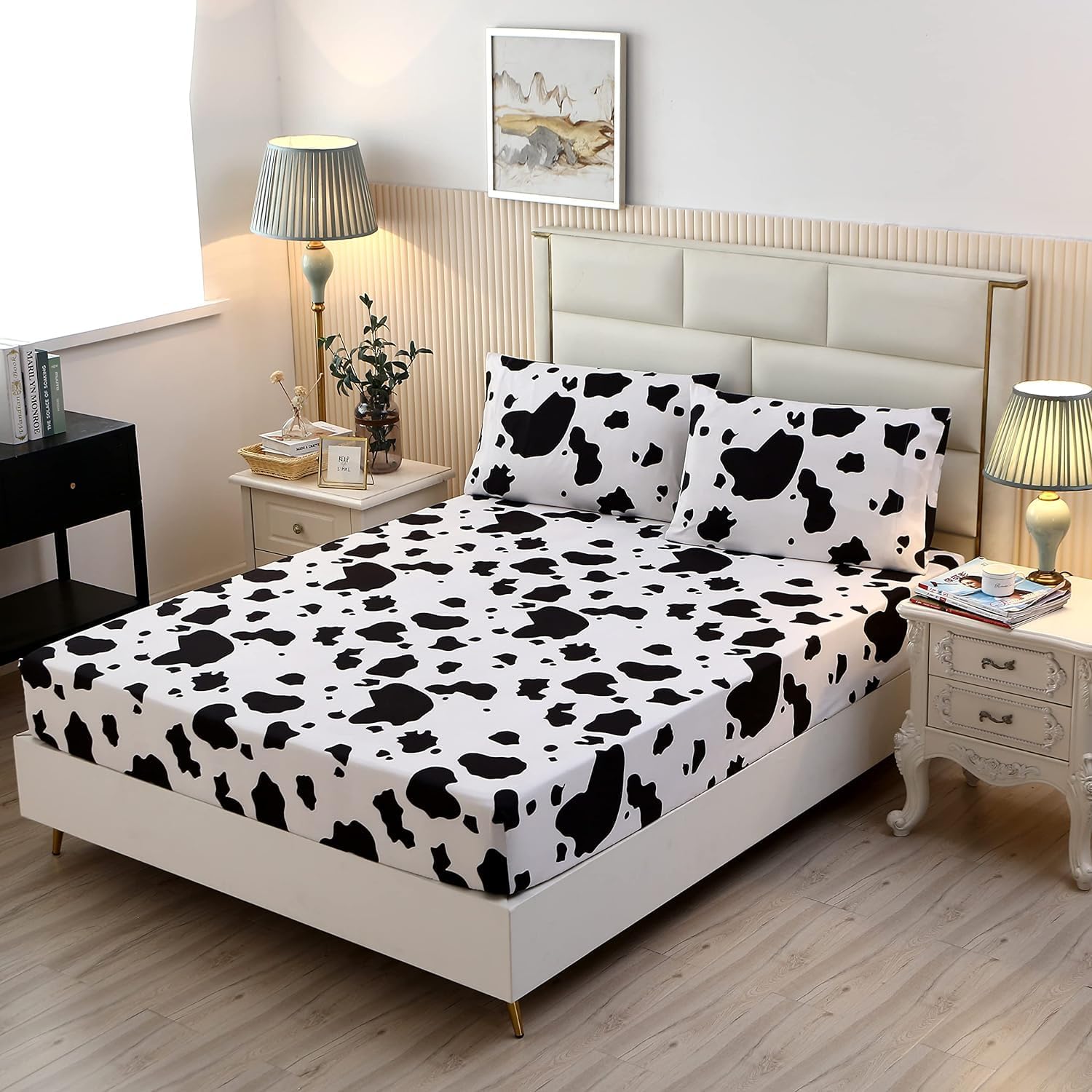 Amazon.com: SDY 3PCS Milk Cow Print Stuff Bedding Fitted Sheet Set Full ...