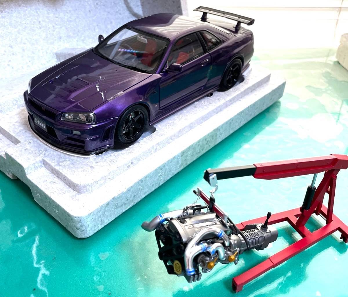 Amazon.co.jp: MOTOR HELIX 1/18 nismo R34 GT-R Z-tune パープル エンジン クレーン等セット ...