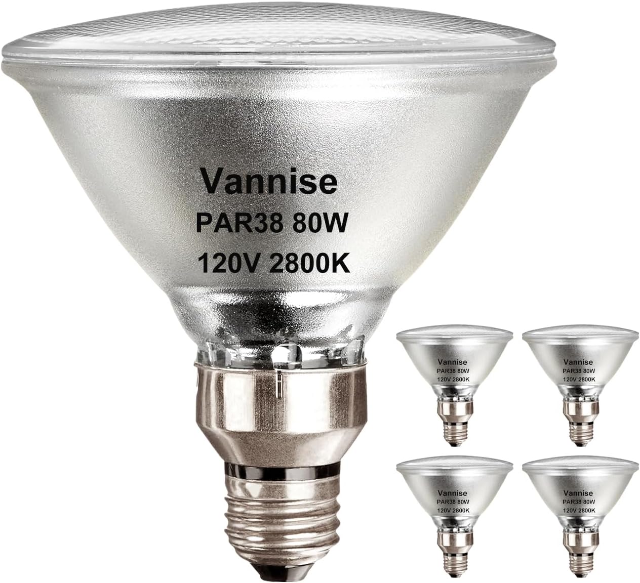 Vannise PAR38 Halogen Flood Light 80W 120V, High Output 1500LM PAR38 Flood Light Bulbs Warm ...