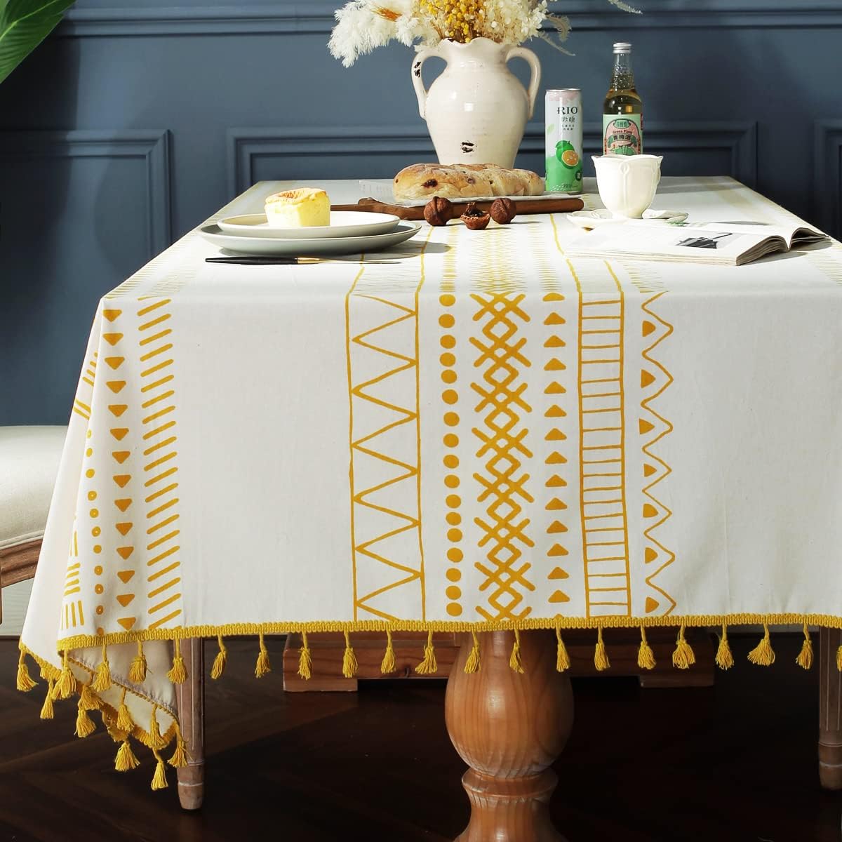 Amazon.com: AMZALI Table Cloth Embroidery Floral Pattern Wrinkle Free ...