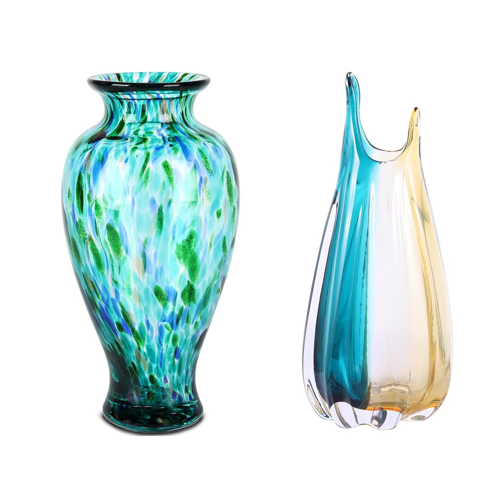 Amazon.com: Hand Blown Glass Vase, Medium Wide Mouth Flower Vase Unique ...
