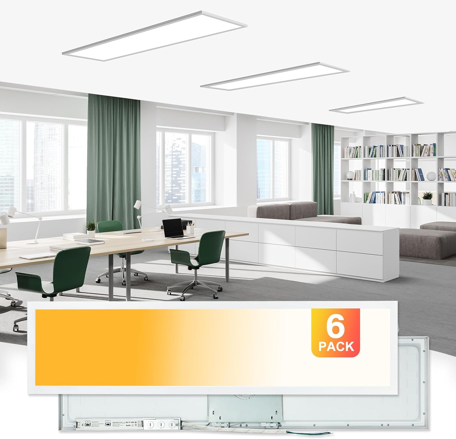 Mcacggo 6-Pack 1x4 LED Flat Panel Light Surface Mount, 5000K-4000K ...