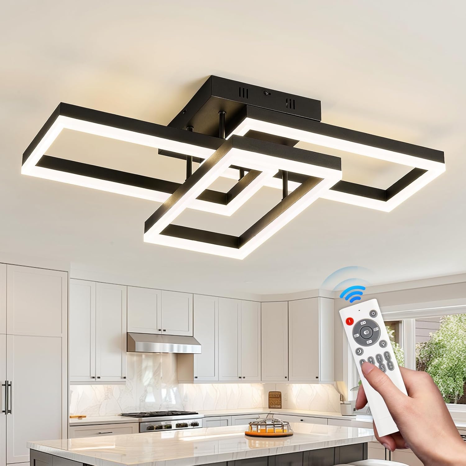 ASGYISA Modern LED Ceiling Light Black Flush Mount Light Fixture 3000K ...