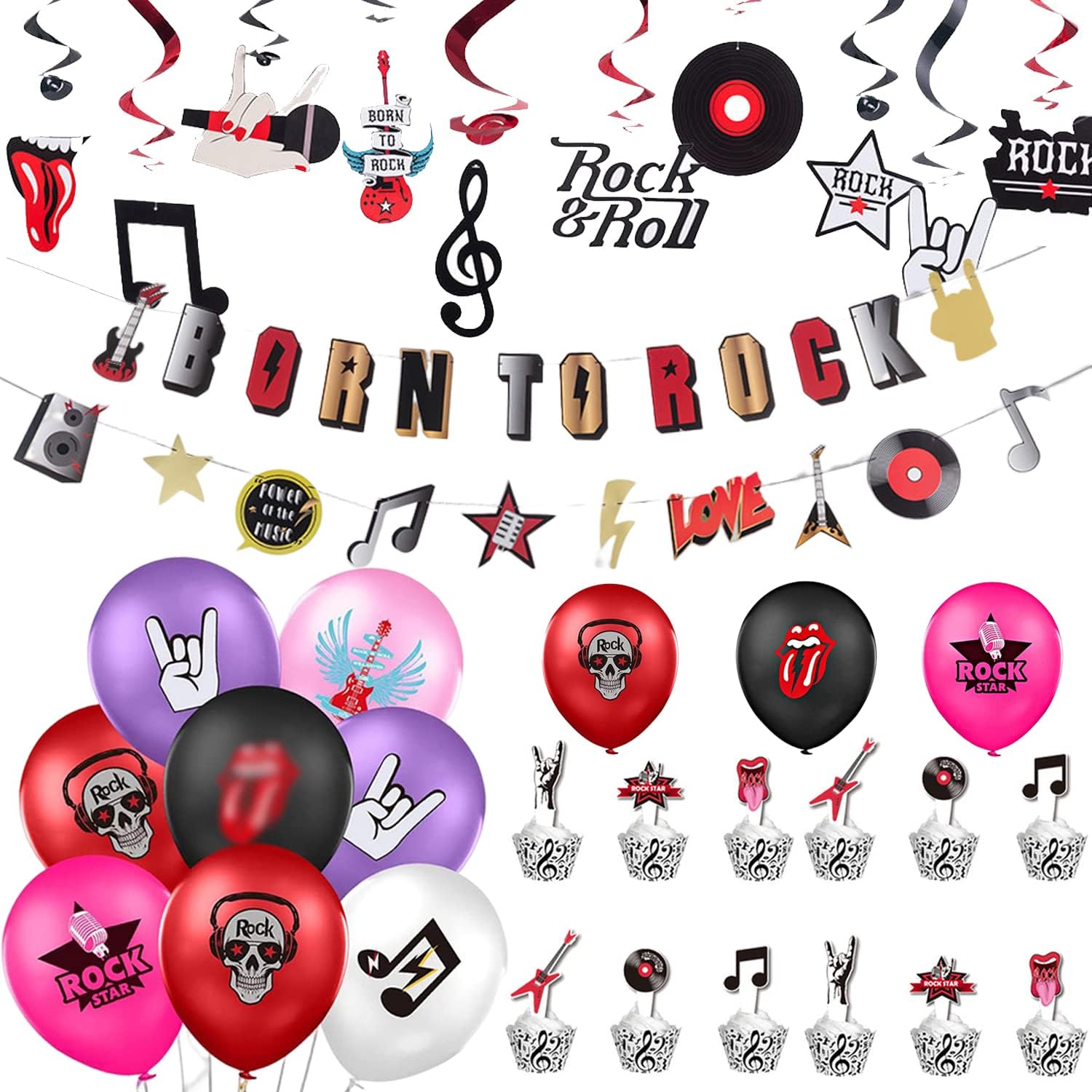 Rock and Roll Party Decorations Kit with Born to Rock Banner, Hanging ...