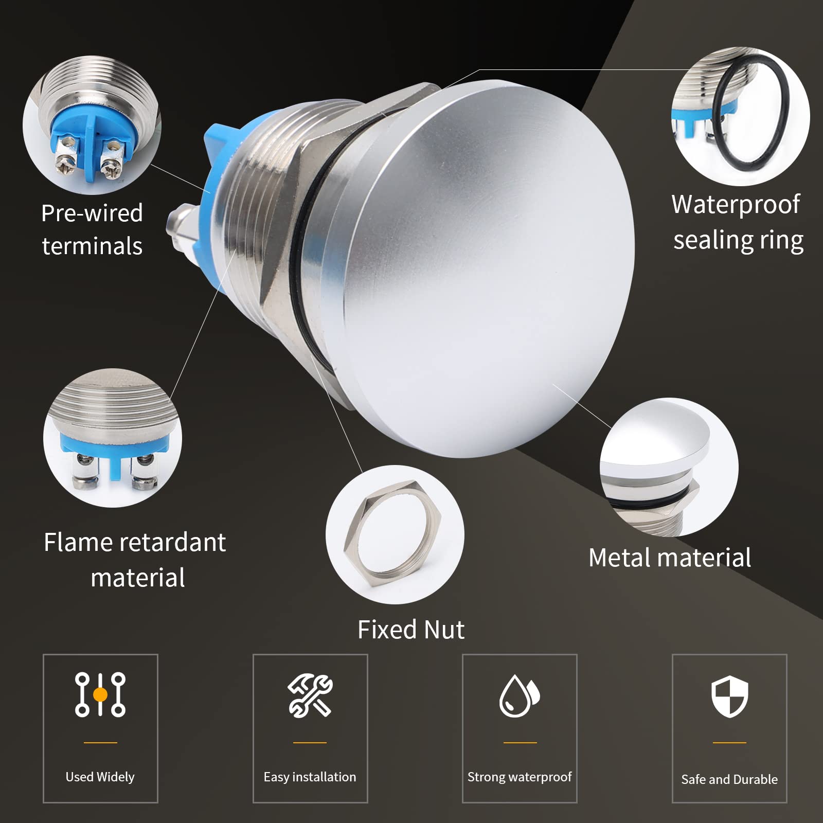 Snapklik.com : 19mm Momentary Push Button Switch Mushroom Head ...