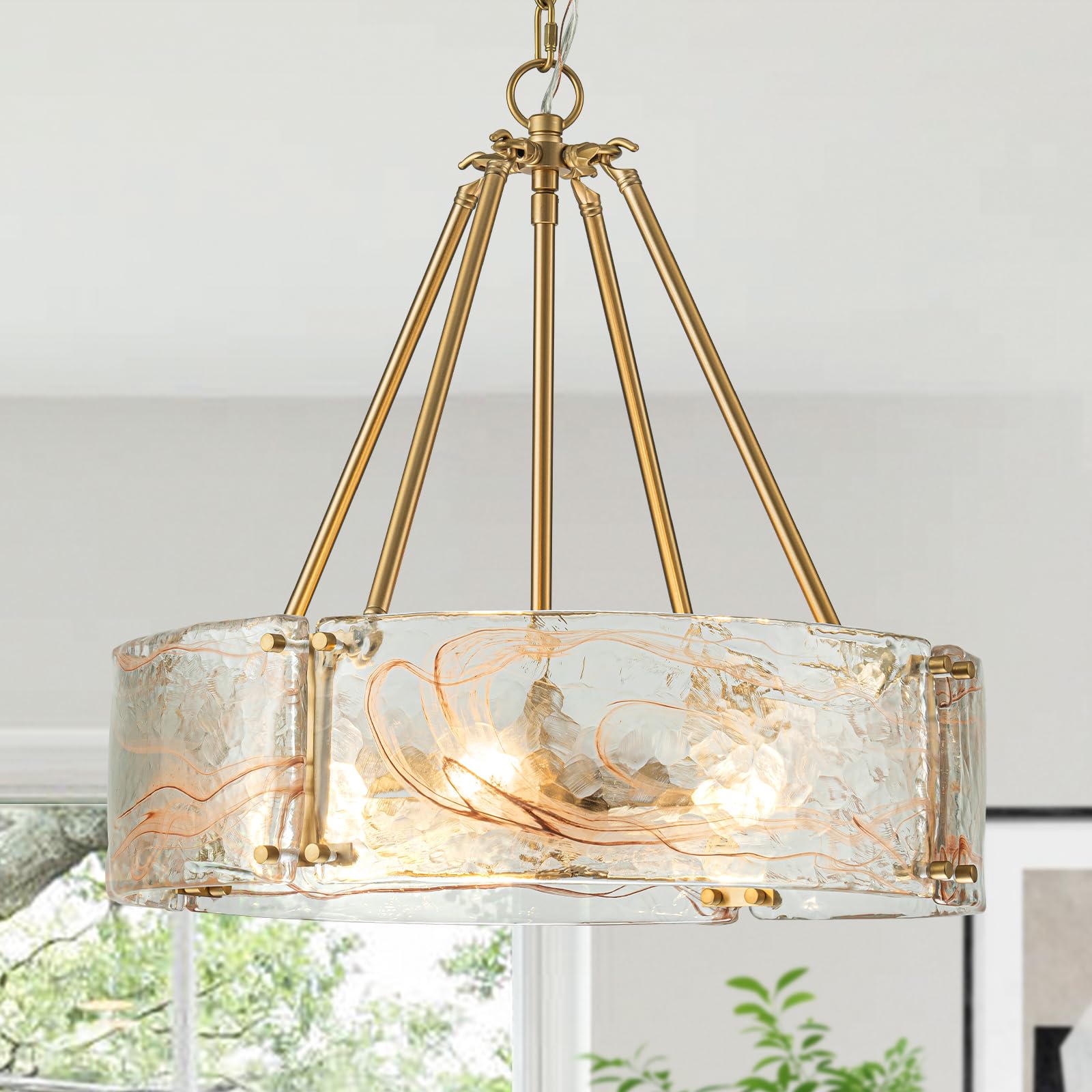 20.7" Brushed Gold Glass Chandelier Crystal Dining Room Light Fixture ...