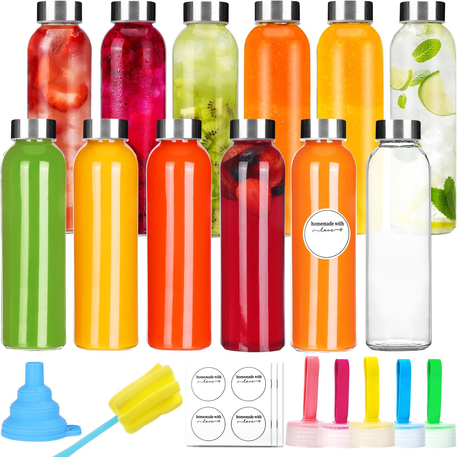 Amazon.com: JoyJolt Fluted Glass Water Bottles Set of 6-18 oz Glass ...