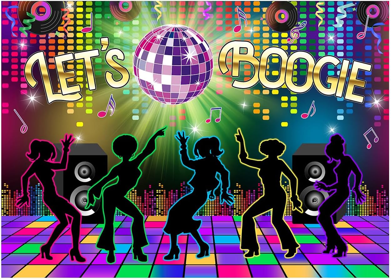AIIKES 7x5FT Vintage Disco Party Decoration - Let's Boogie Dance Party ...
