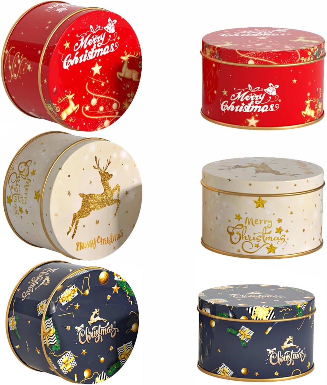 Christmas Tin Gift Boxes 12Pcs Metal Round Nesting Tins Candle ...