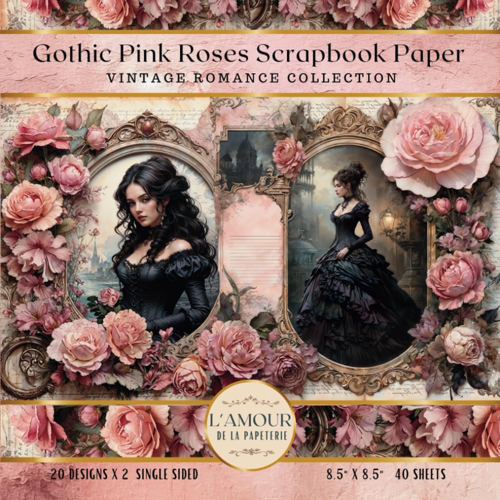 Gothic Pink Roses Scrapbook Paper: Vintage Romance Collection | Junk ...