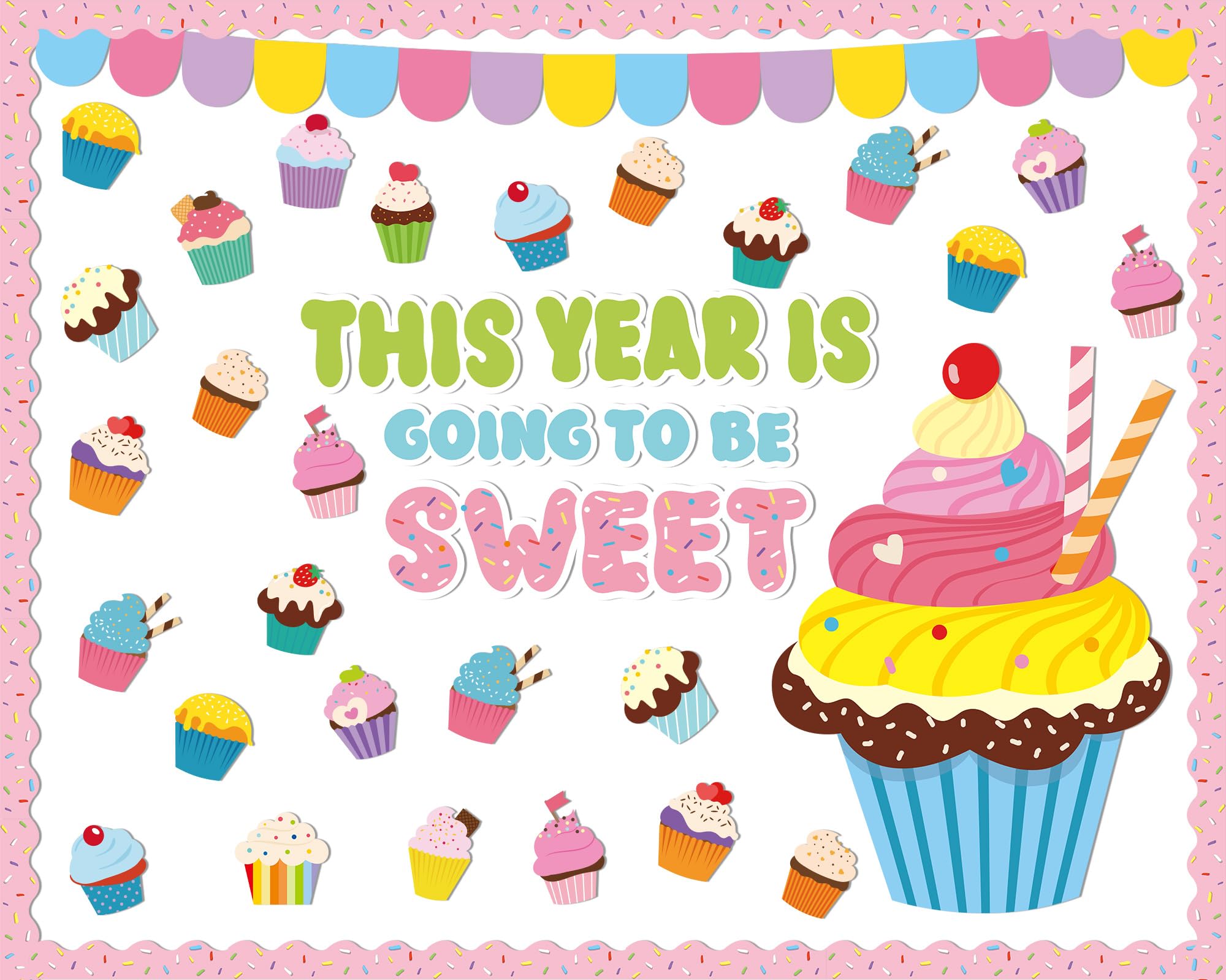 Snapklik.com : ZOIIWA Cupcake Birthday Bulletin Board Spring Bulletin ...