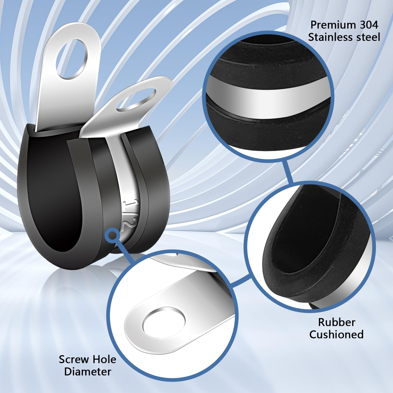 Snapklik.com : 50 PCS 1/2" Cable Clamps, 304 Stainless Steel Rubber ...