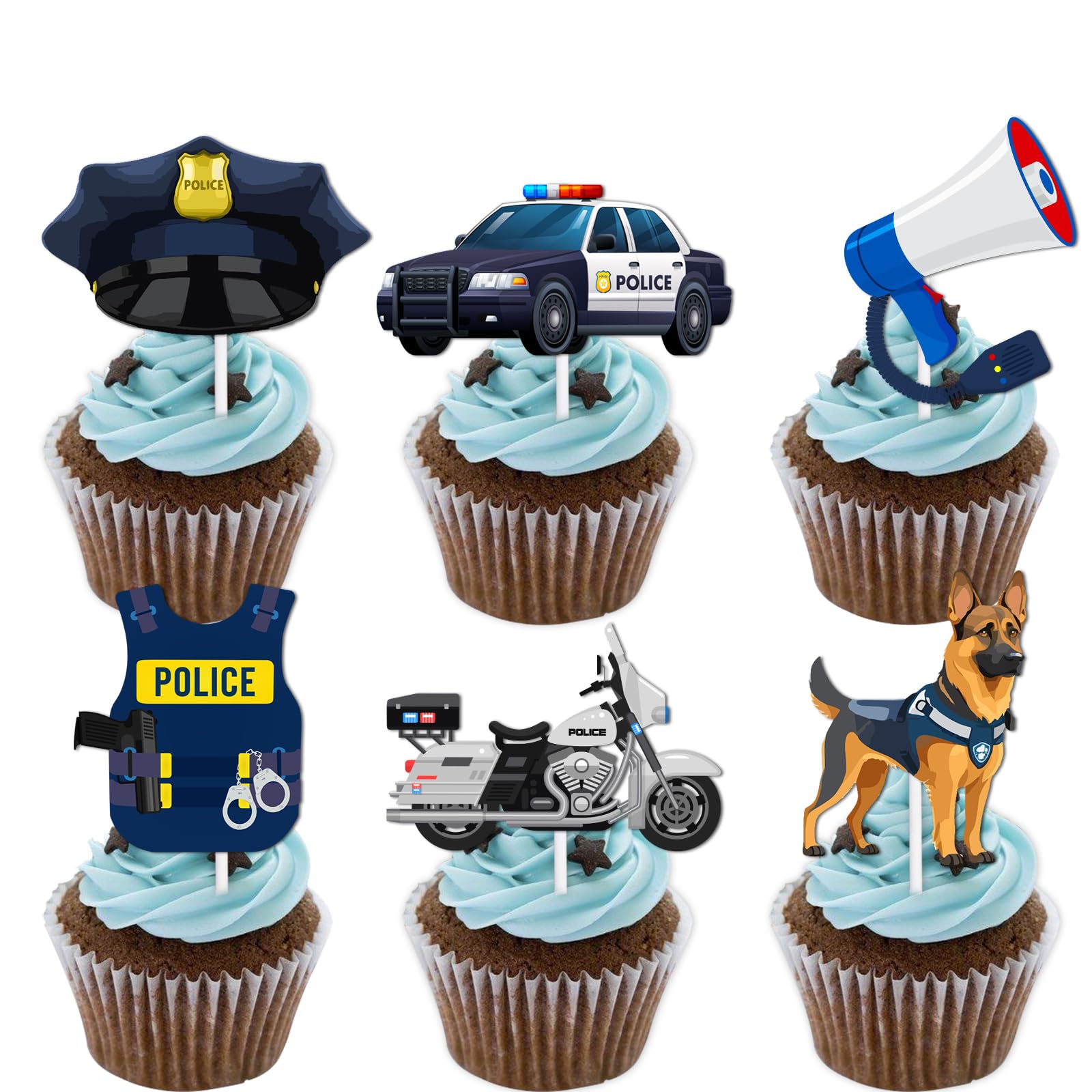 Amazon.com: 18pcs Blue Glitter Dessert Cupcake Topper Congrats Officer ...