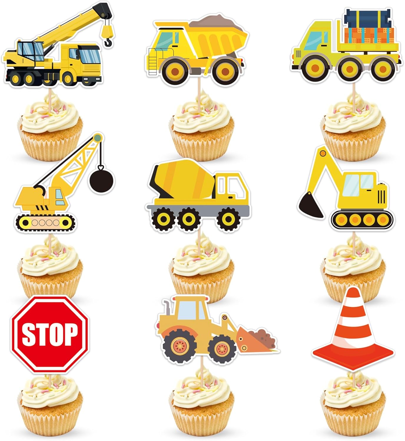Amazon.com: 45 PCS Construction Cupcake Toppers Dump Truck Excavator ...