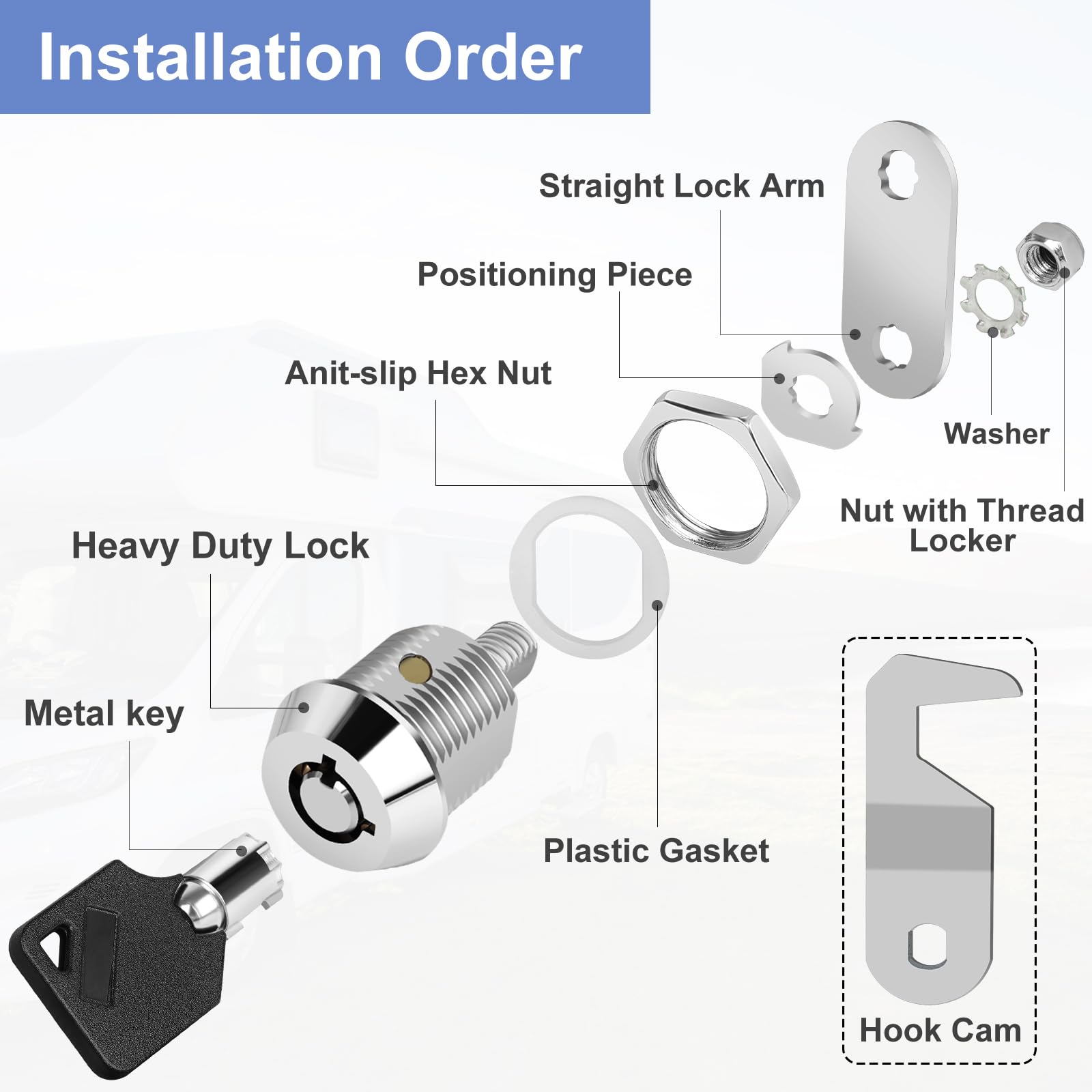 Snapklik.com : Cylinnda 5/8 Cabinet Cam Lock Keyed Alike, Hook Cam, Tool Box Lock For RV Storage ...