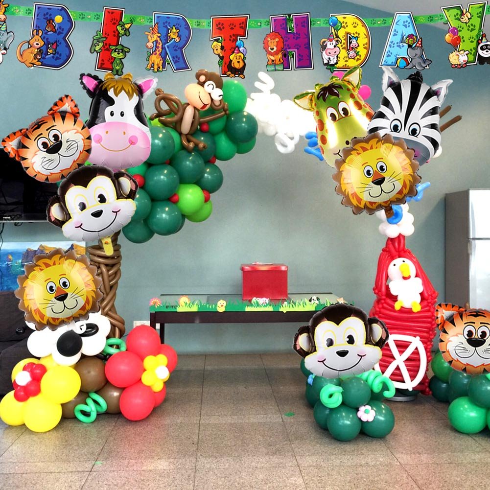 OurWarm PartyTalk 6pcs Jungle Safari Animal Balloons with Zoo Animal ...