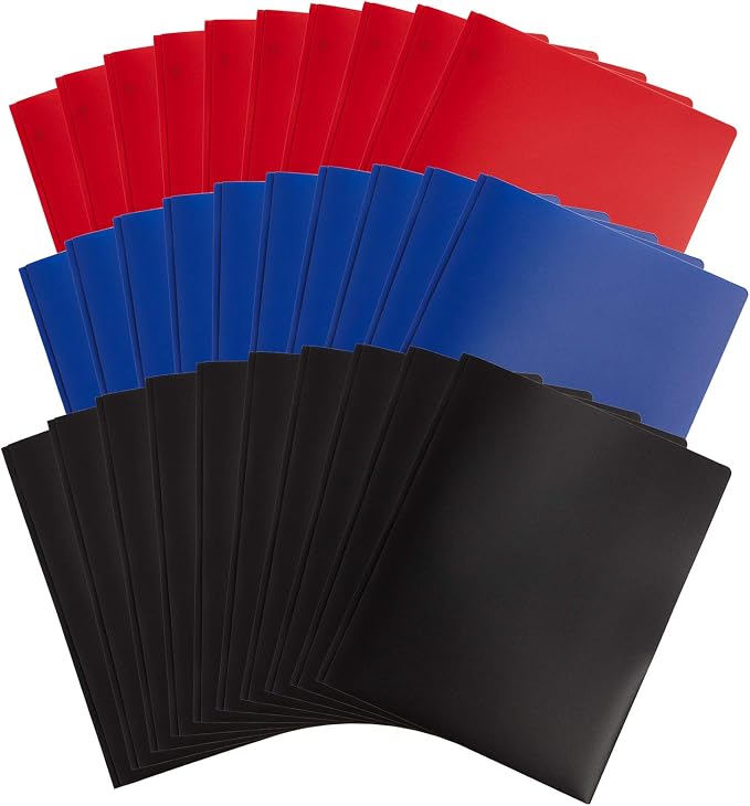 30 Plastic T Pocket Folders With Prongs Assorted Color Poly Folders ...