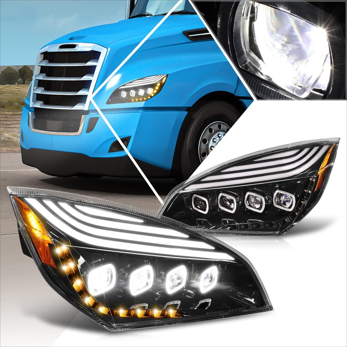Amazon.com: LED DRL Sequential Signal Projector Headlights Assembly ...