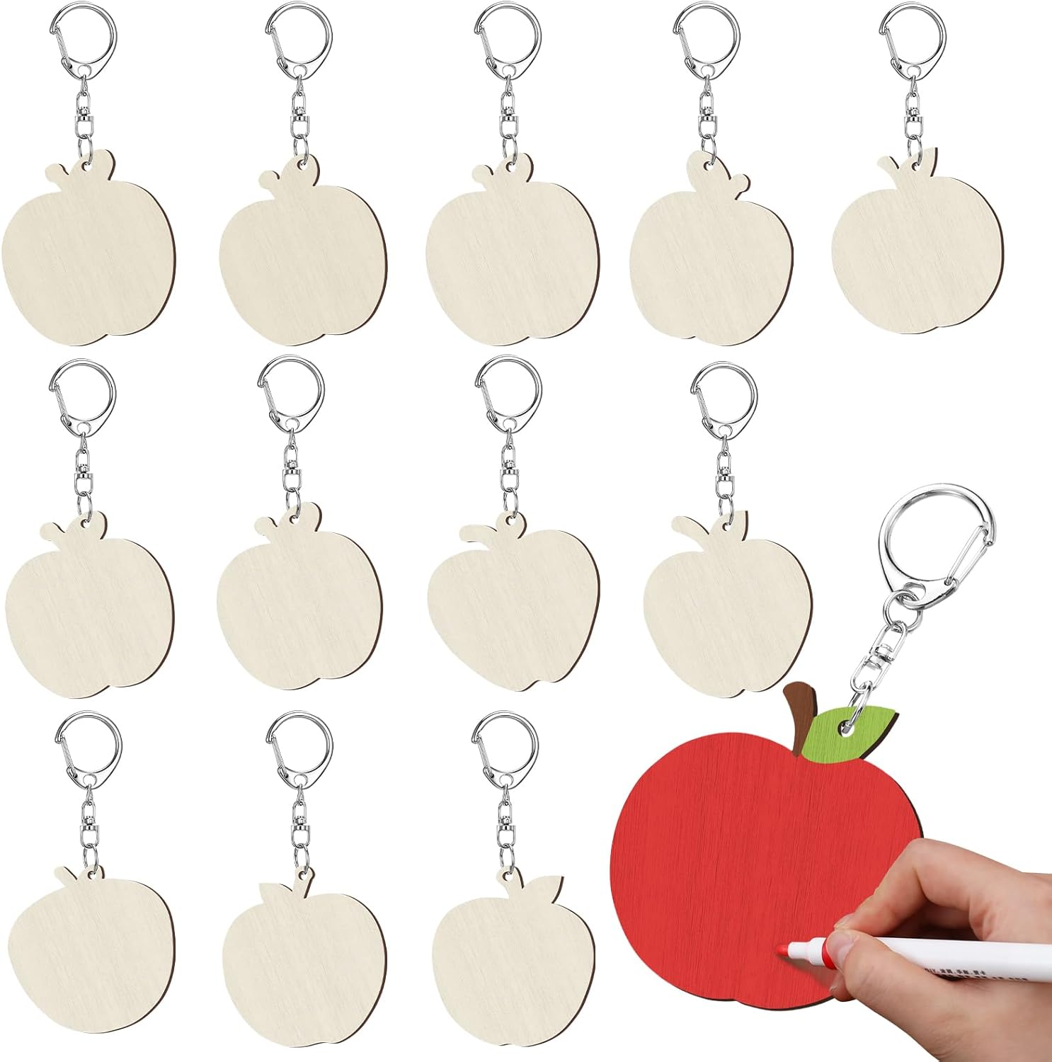 Amazon.com: RattanView 24 Pcs Apple Craft Color Your Own Keychains DIY ...