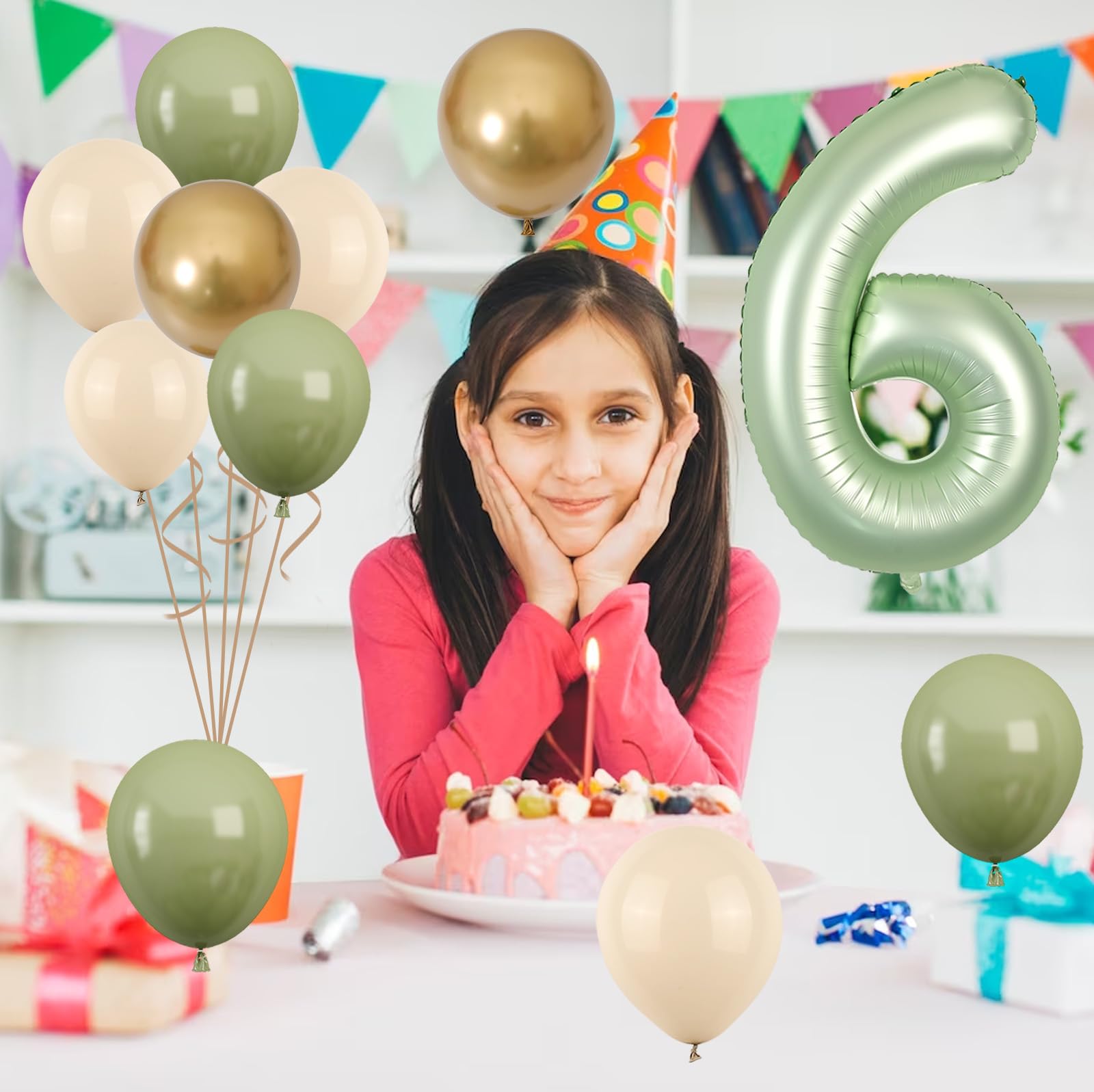 Snapklik.com : 40 Inch Sage Green Number 6 Balloon, Olive Green 6th ...