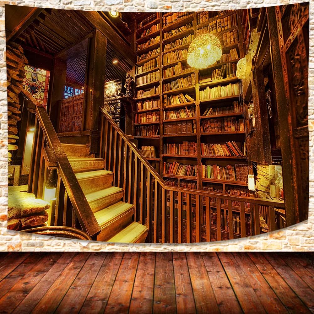 Amazon.com: LB Vintage Bookshelf Tapestry Wall Hanging Library Books ...