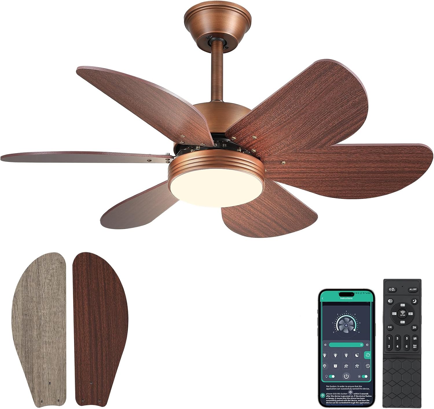 MADSHNE Ceiling Fans with Lights and Remote,42" Bronzed Outdoor Ceiling ...