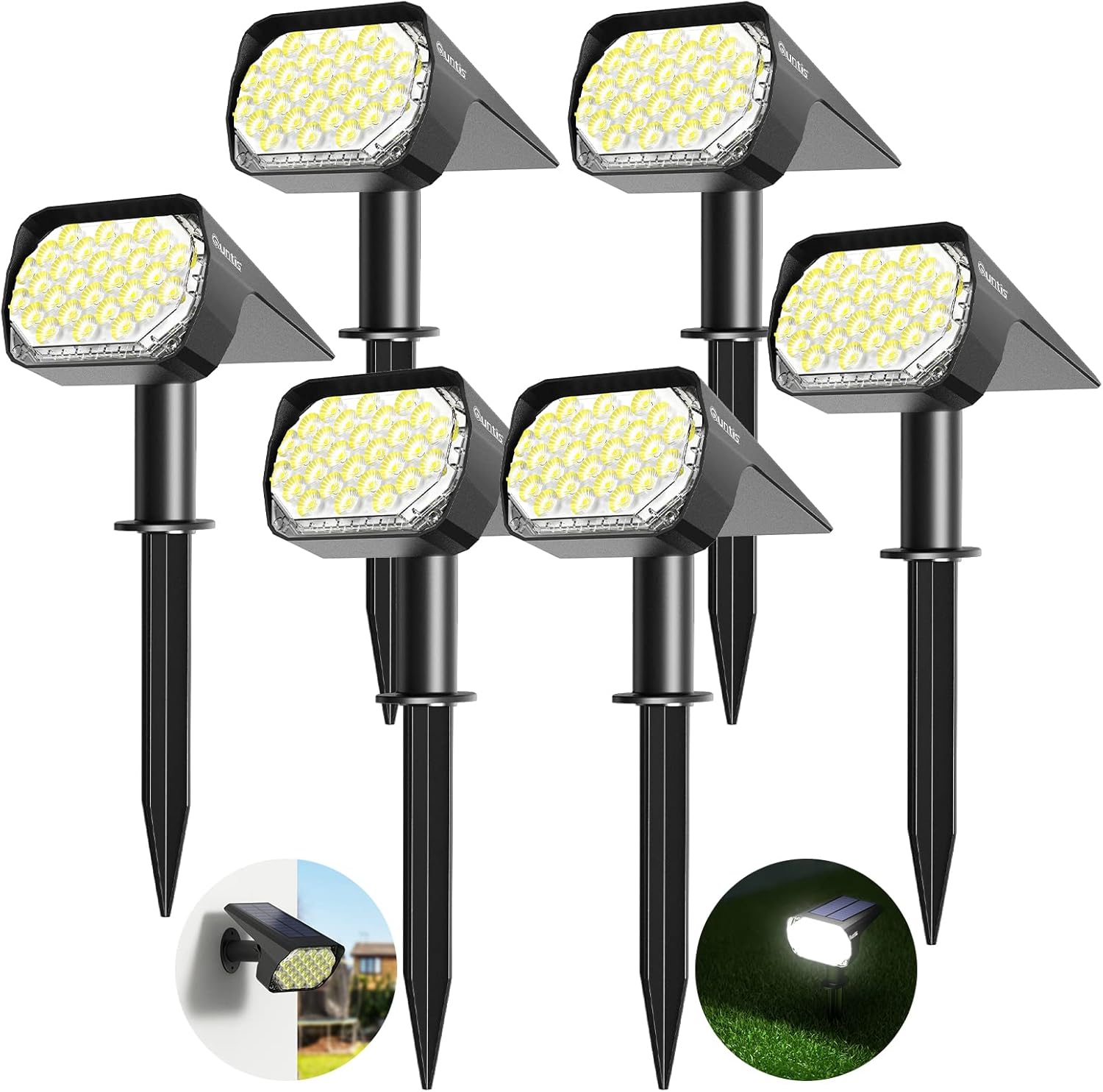 Quntis 6Pcs Focos Solares para Exterior, Quntis 2 en 1 Lámparas Solar ...