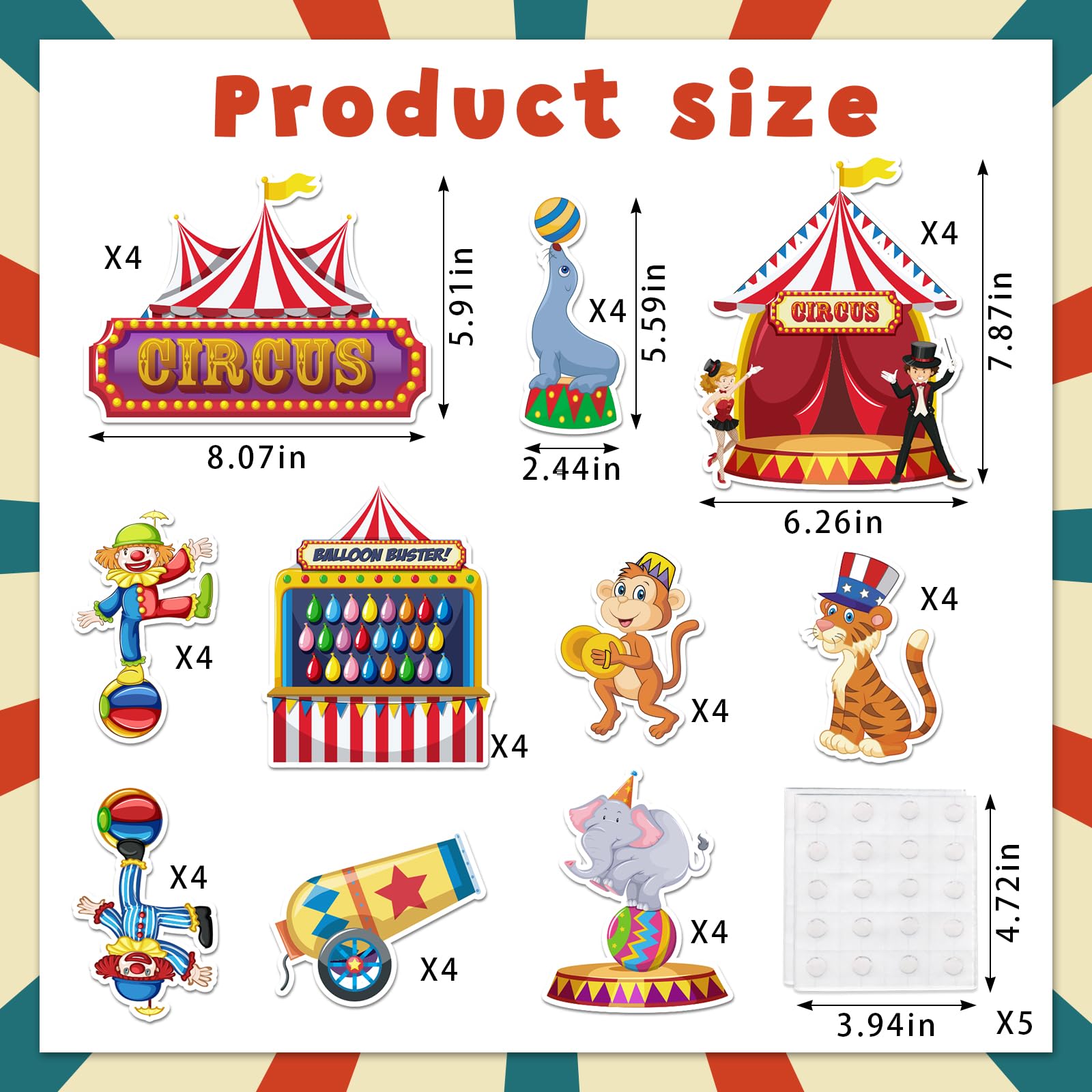Snapklik.com : 40 Pieces Carnival Cutouts 10 Styles Circus Theme ...