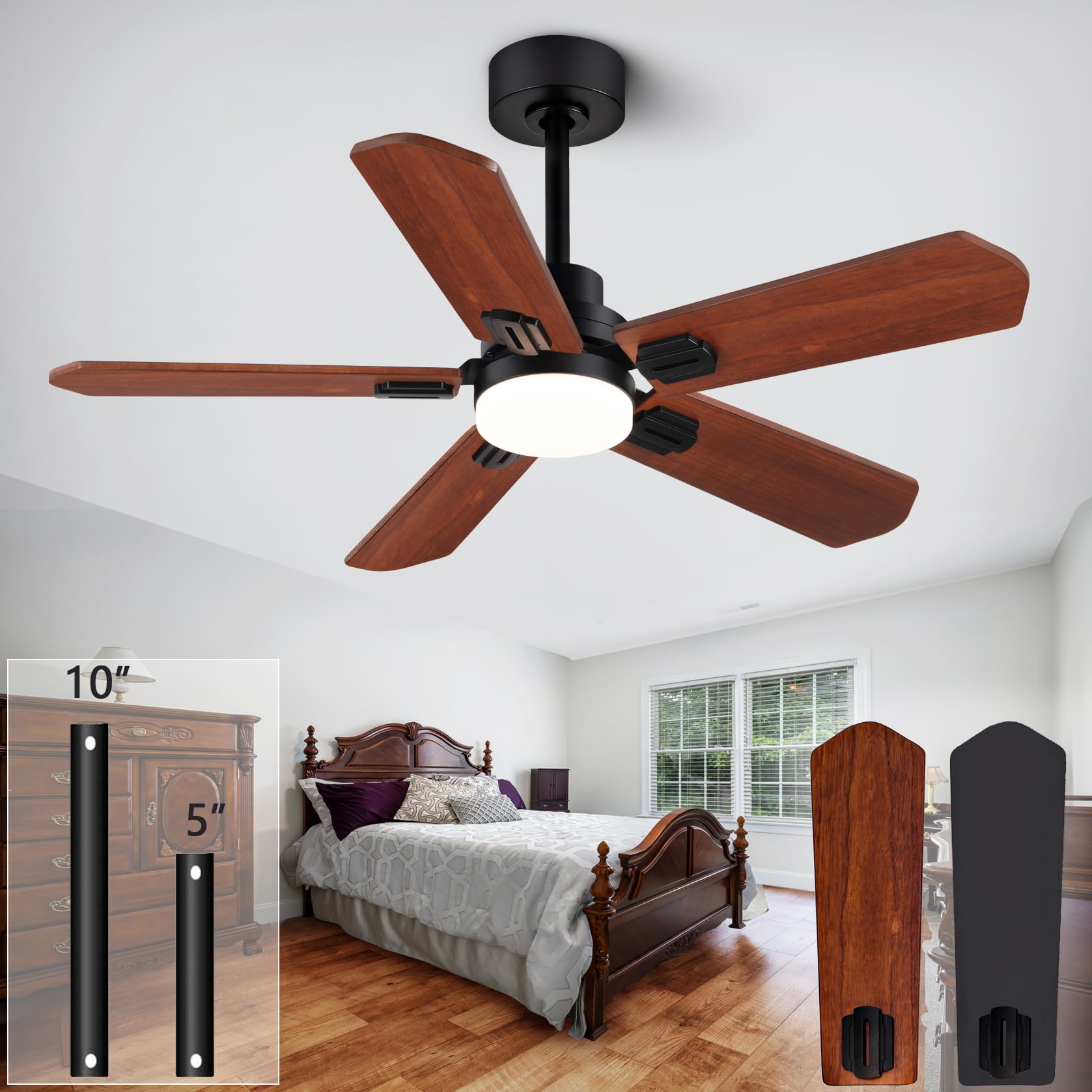 Amazon.com: 52” wood ceiling fan with light and remote control, silent ...